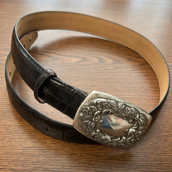 Brighton | Accessories | Brighton Vtg 996 Metal Floral Buckle Black ...